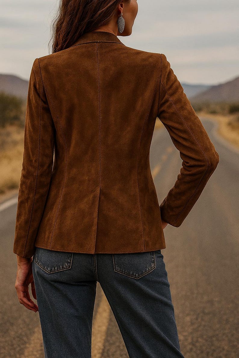 Women’s Brown Genuine Suede Blazer – Vintage Style Suede Jacket - Gift ...