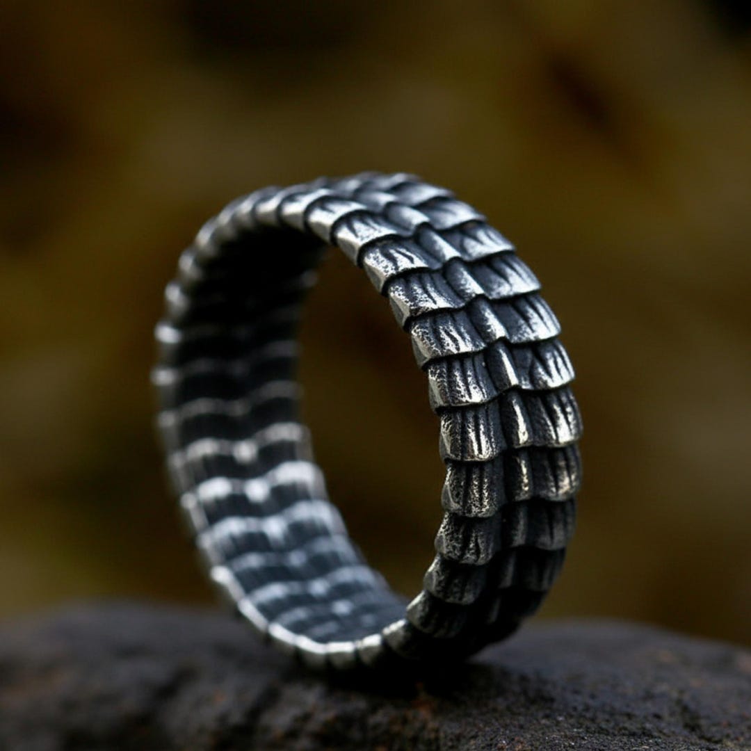 Vintage Dragon Scale Ring for Men – Textured Stainless Steel Medieval ...