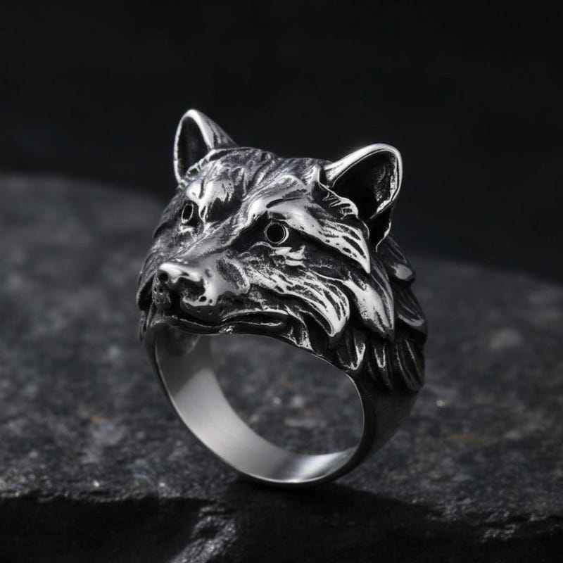 Wolf Band Stainless Ring - Etsy UK