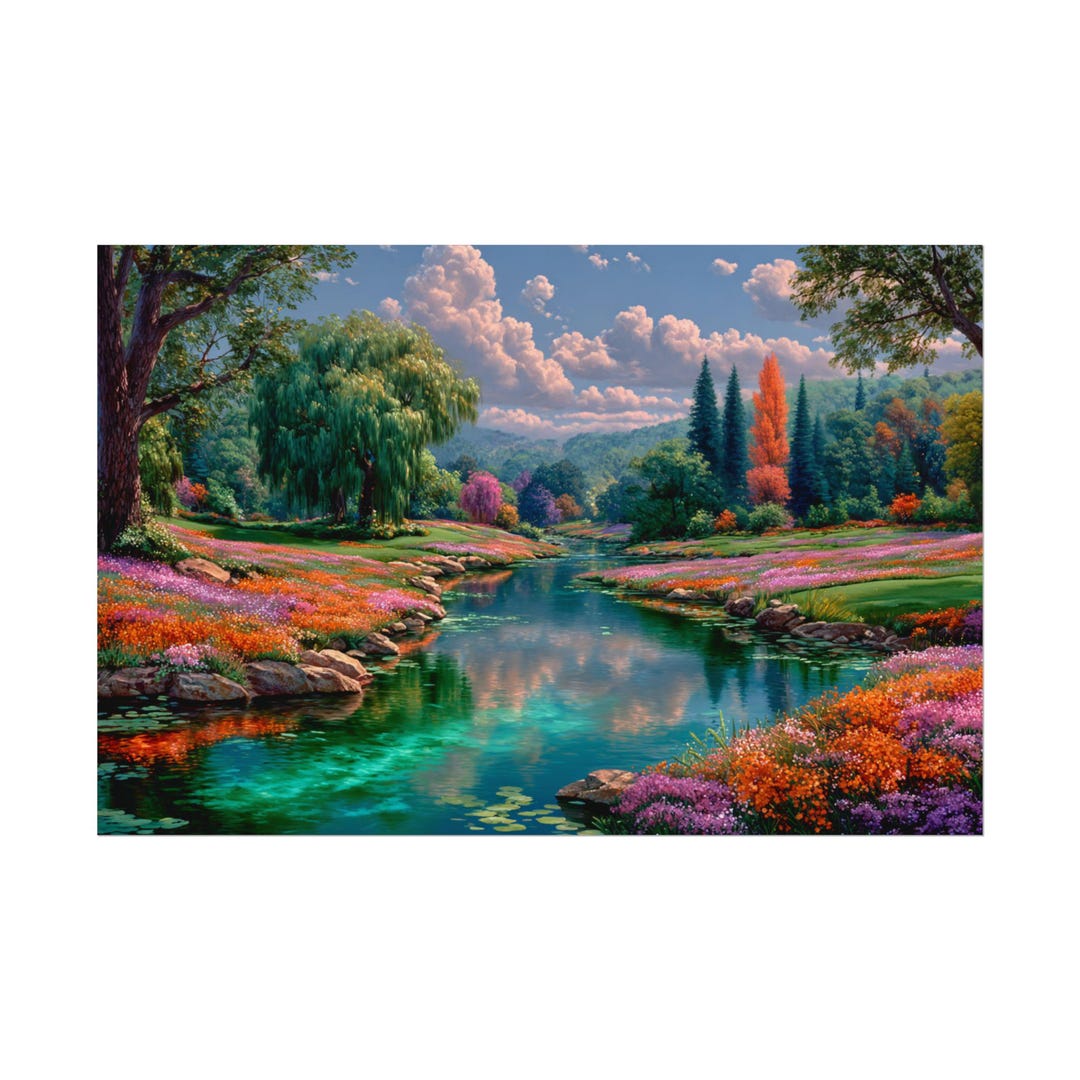 Scenic Floral River Print - Etsy