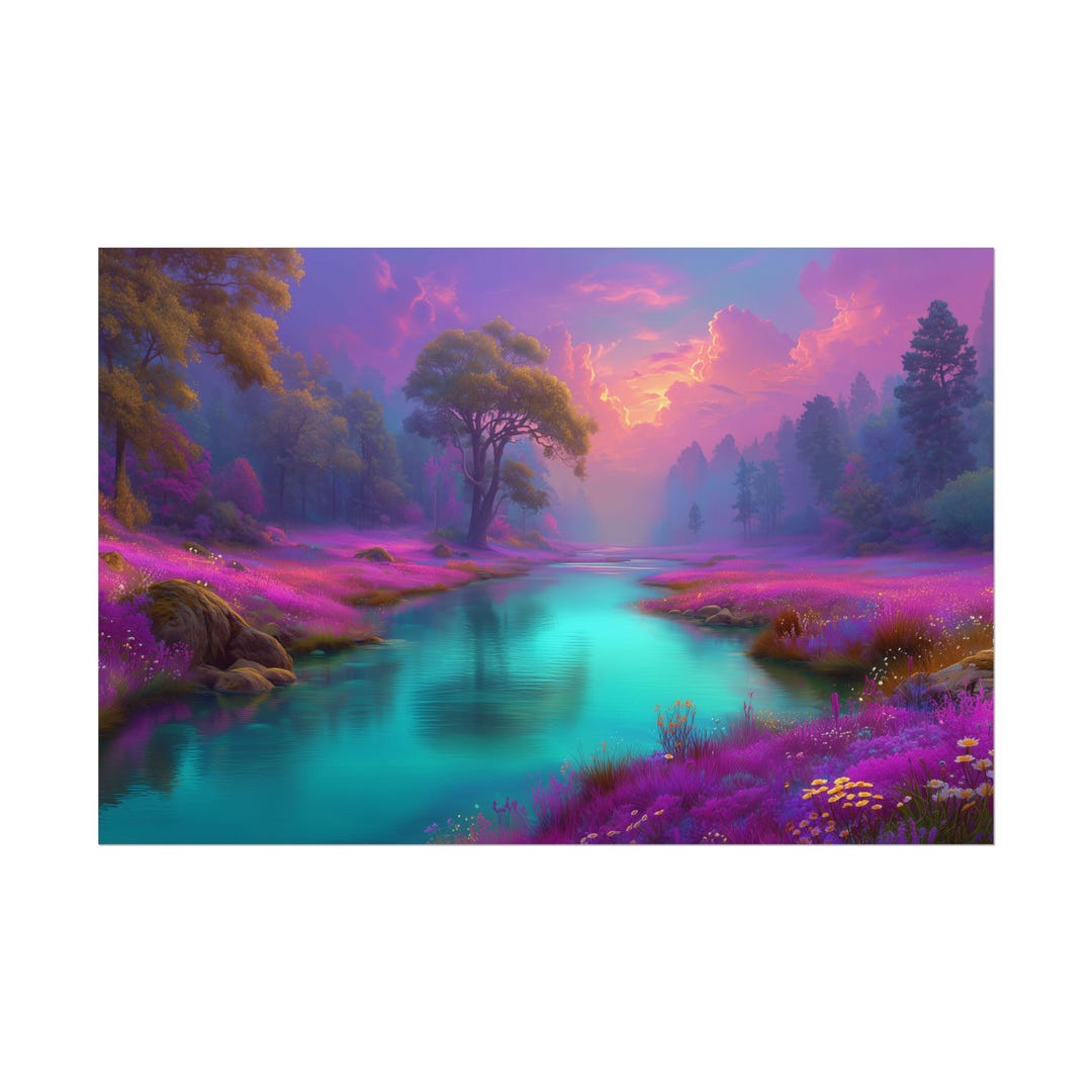 Fantasy Landscape Vibrant Purple River Sunset Wall Art - Etsy