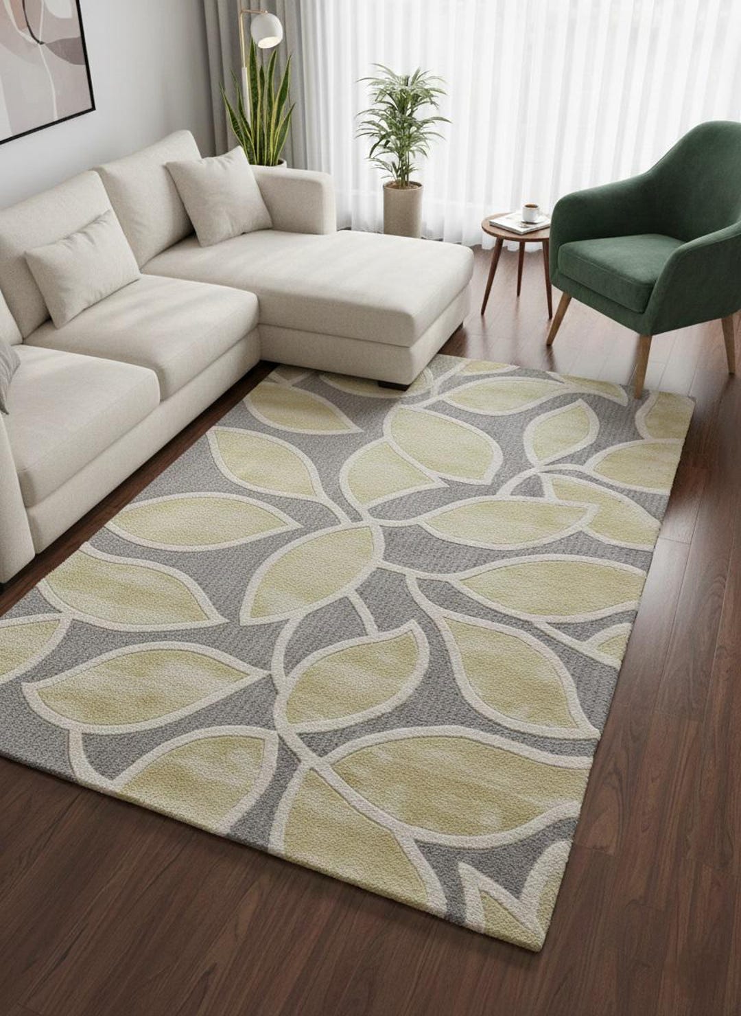 Hand Tufted Loop Cut Leaf Pattern Rug – Modern & Elegant Floor Decor ...