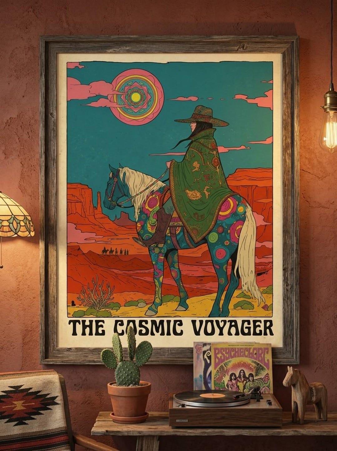 Vintage Psychedelic Western Art Poster, Sci-fi Desert Landscape, Retro ...