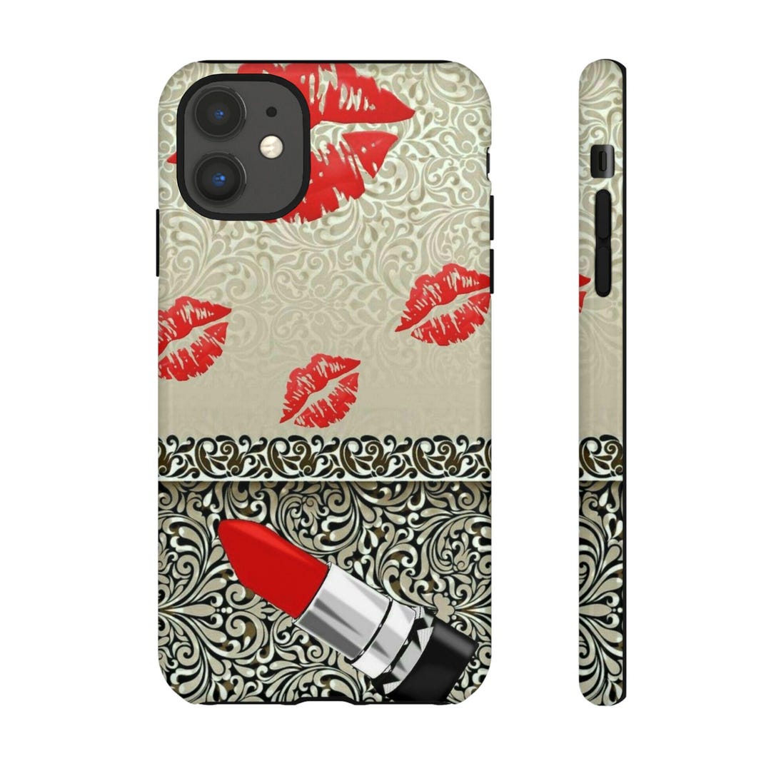 Red Lipstick Phone Case Kiss Lips Pattern Cover Retro Makeup Art ...
