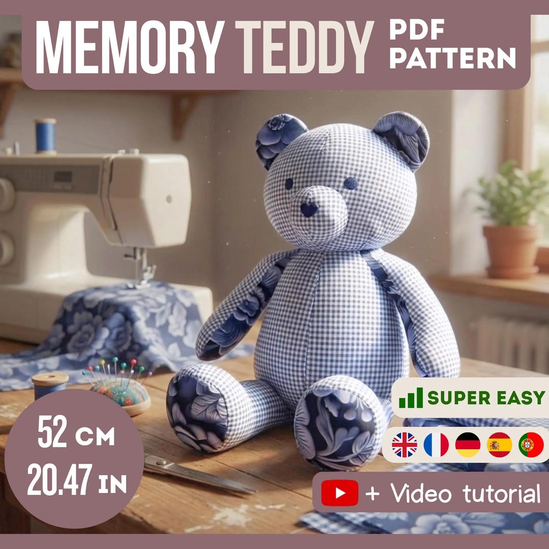 Memory Teddy Bear PDF Pattern + Video Sewing Tutorial for Beginners, Easy Toy Masterclass - Etsy
