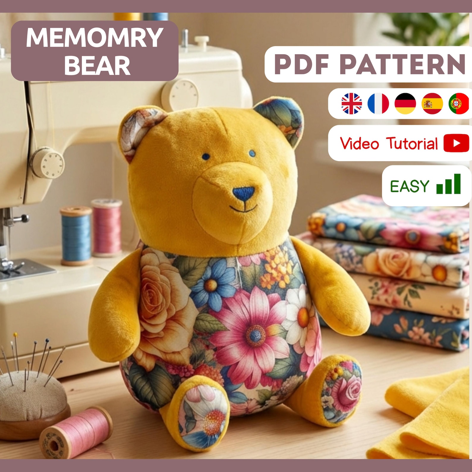 Memory Bear PDF Sewing Pattern + Video Tutorial | Keepsake Super Easy ...