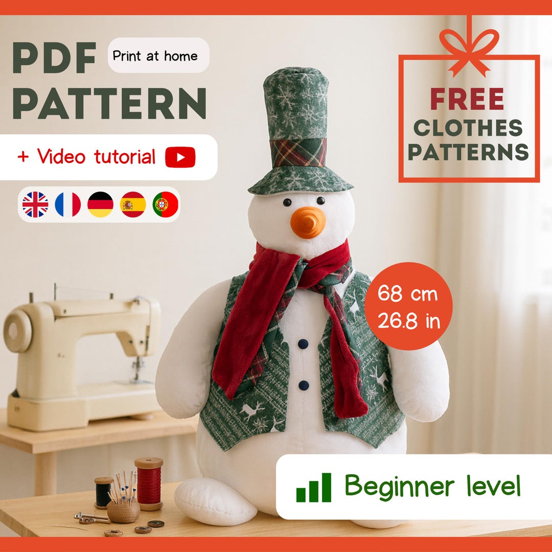 Snowman Sewing Pattern Bundle PDF and Video Tutorial for Beginners ...