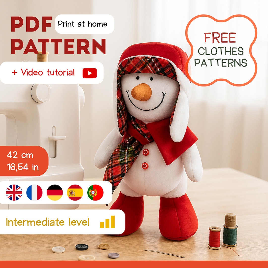 Snowoman Sewing Pattern PDF + Video Tutorial | Christmas Fabric Doll ...