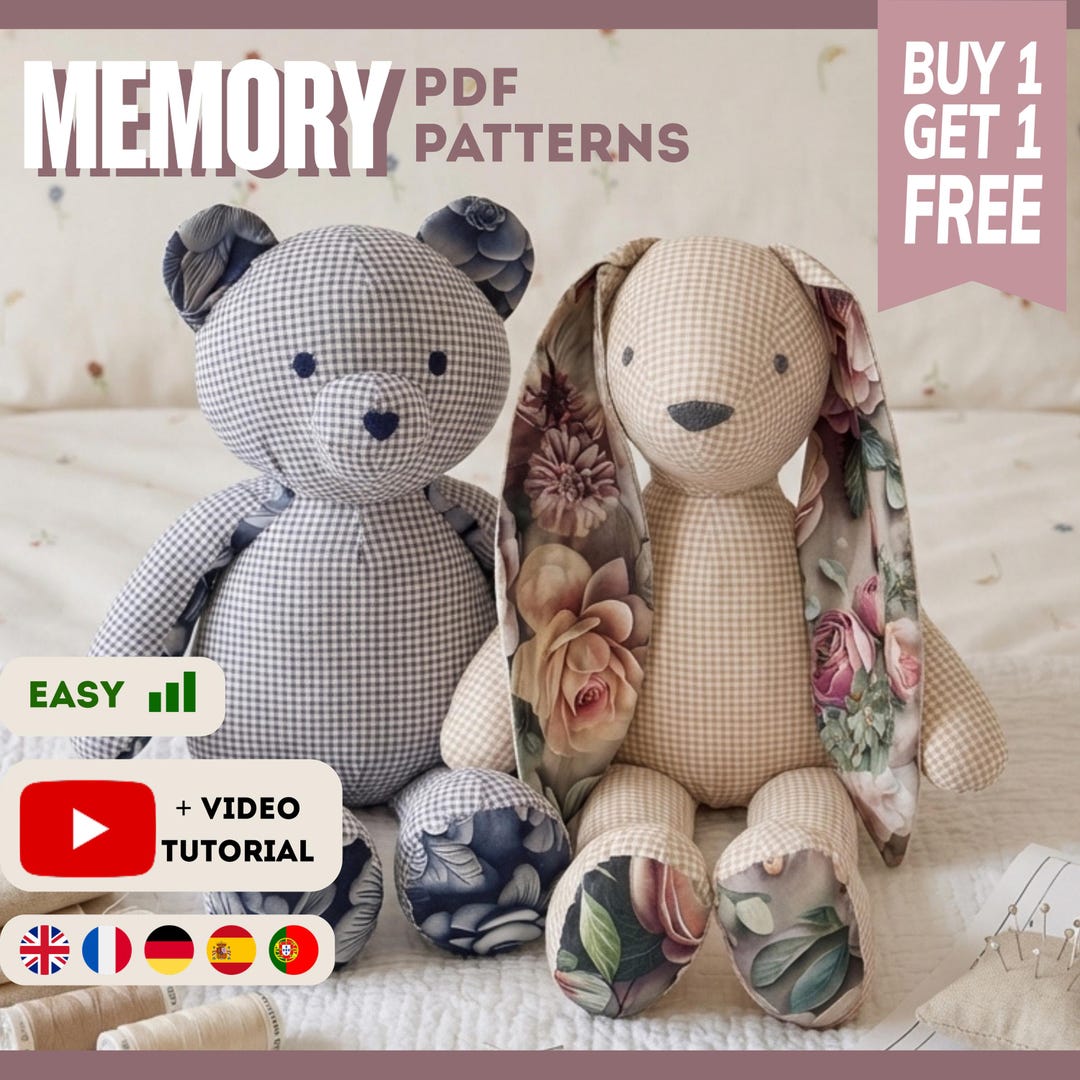 Memory Teddy Bear and Bunny PDF Pattern + Video Sewing Tutorial for ...