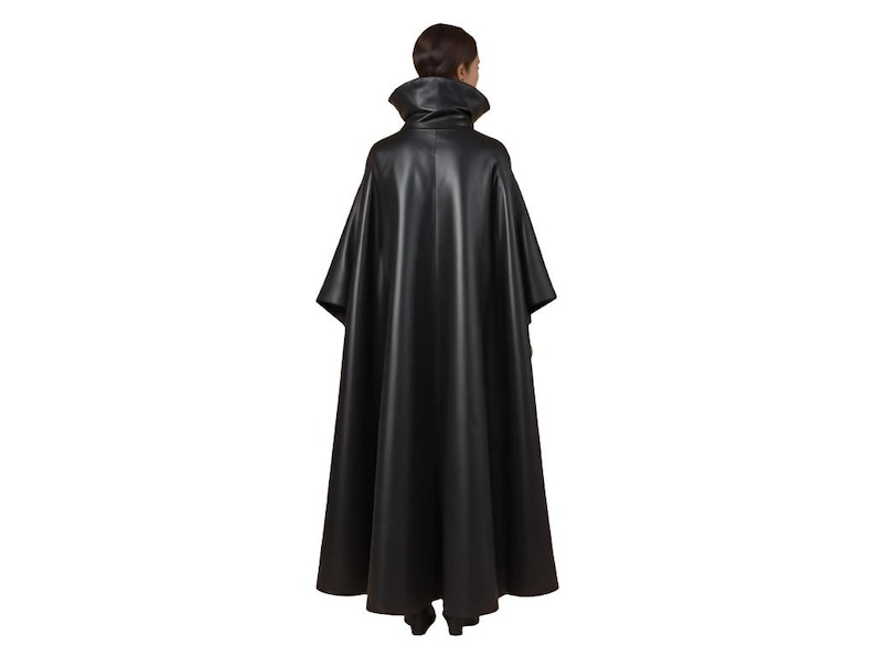 Handmade Black Leather Cape Coat for Women | High Neck Dramatic Long ...