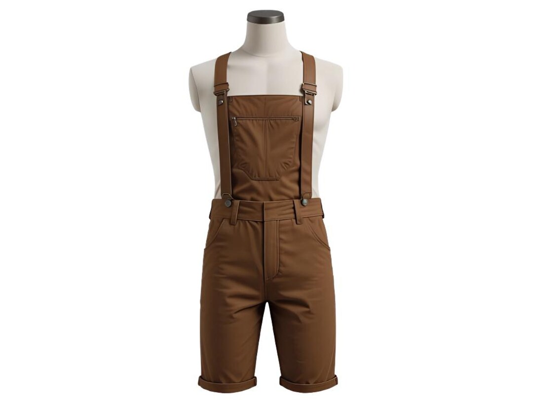 Vintage-style Brown Short Overalls for Men | Adjustable Strap Workwear ...