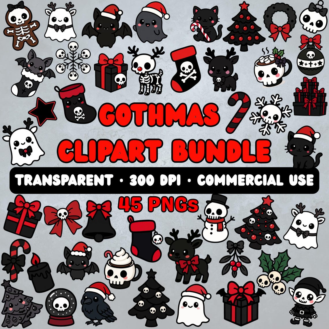 Gothmas Clipart Bundle: Spooky Kawaii Christmas Pngs (digital Download ...