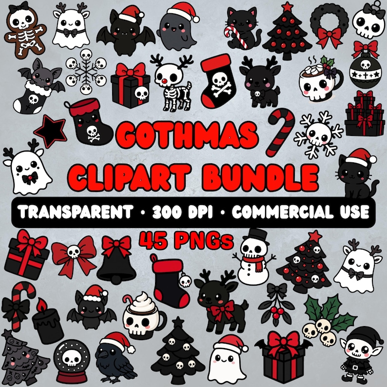 Gothmas Clipart Bundle: Spooky Kawaii Christmas Pngs (digital Download ...
