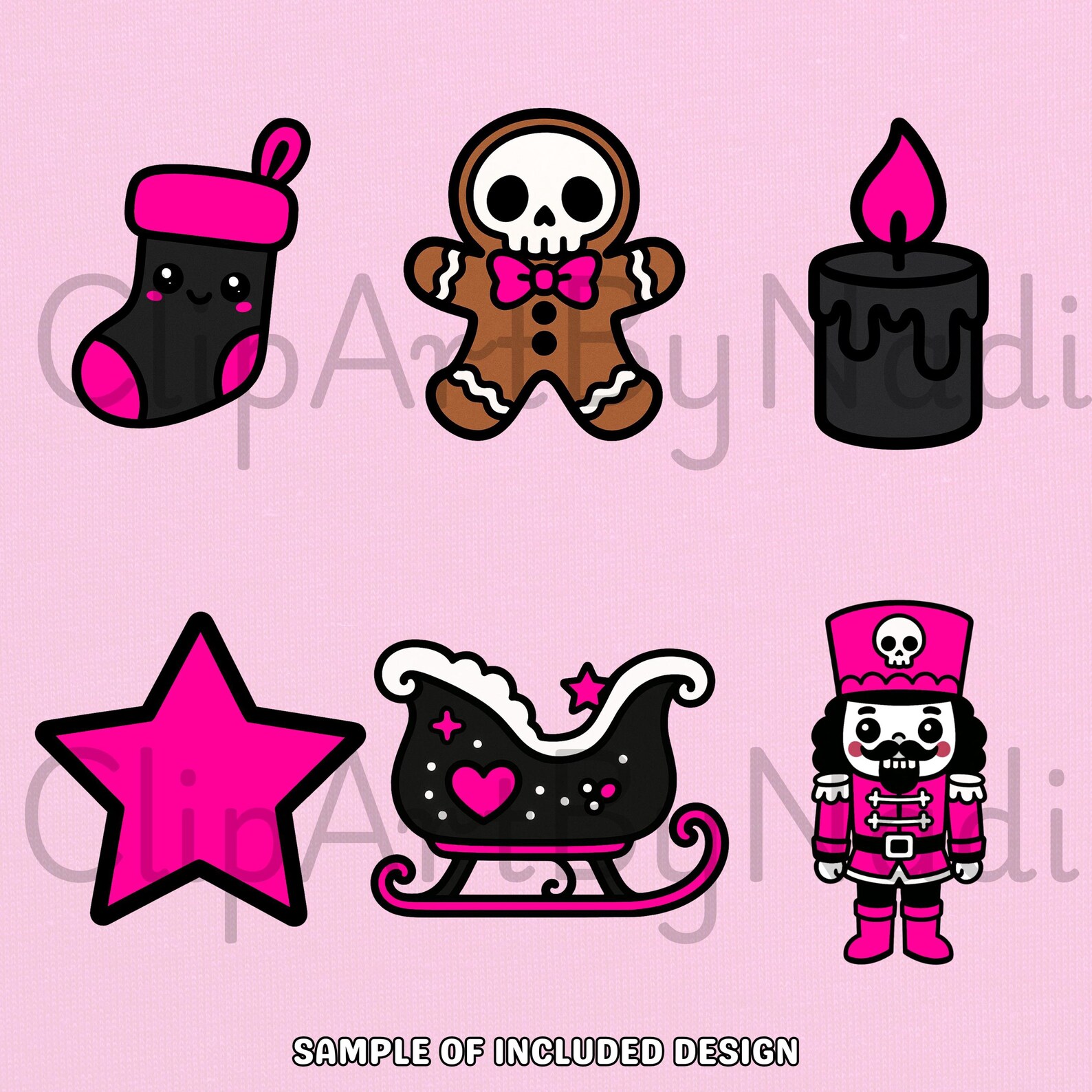 Hot Pink Gothmas Clipart Bundle: Spooky Christmas PNG Set (digital ...
