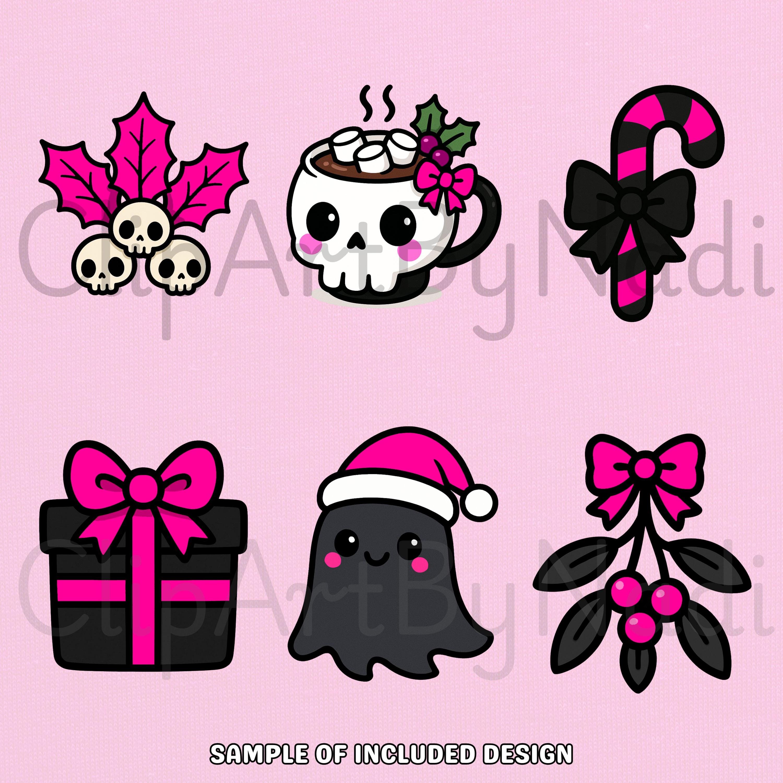 Hot Pink Gothmas Clipart Bundle: Spooky Christmas PNG Set (digital ...