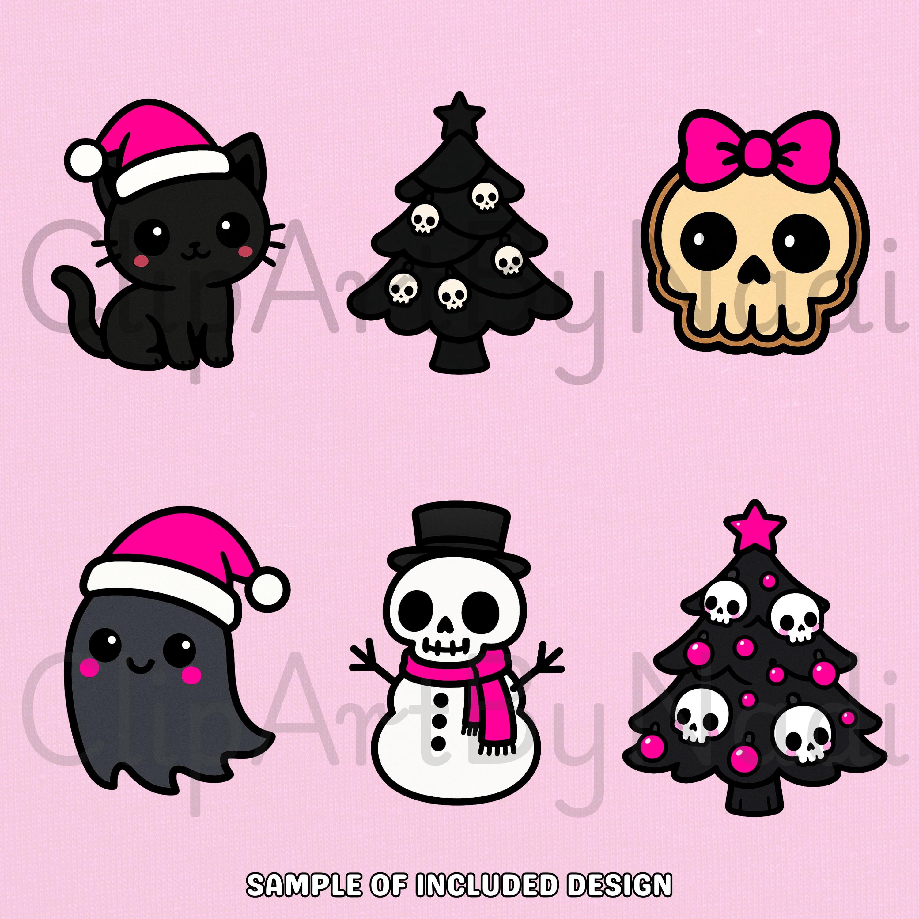 Hot Pink Gothmas Clipart Bundle: Spooky Christmas PNG Set (digital ...