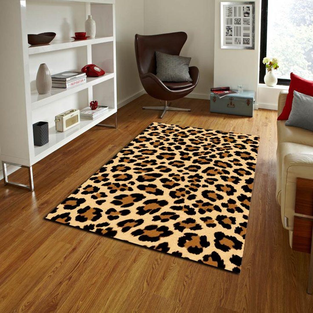 Luxury Leopard Print Rug, Modern Animal Pattern Carpet, Bold Safari ...