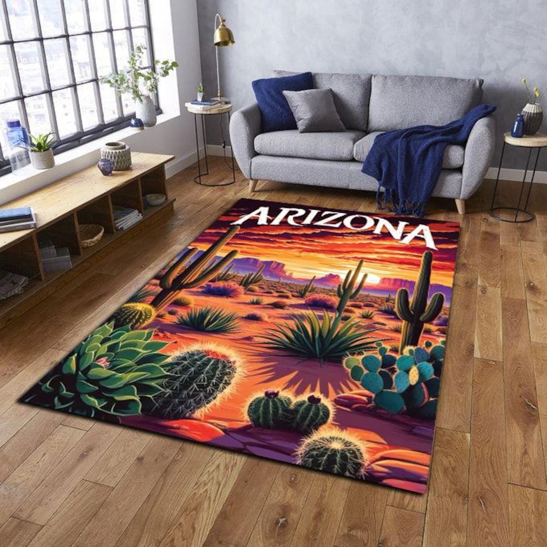 Arizona Desert Sunset Rug, Cactus Southwestern Carpet, Boho Desert ...