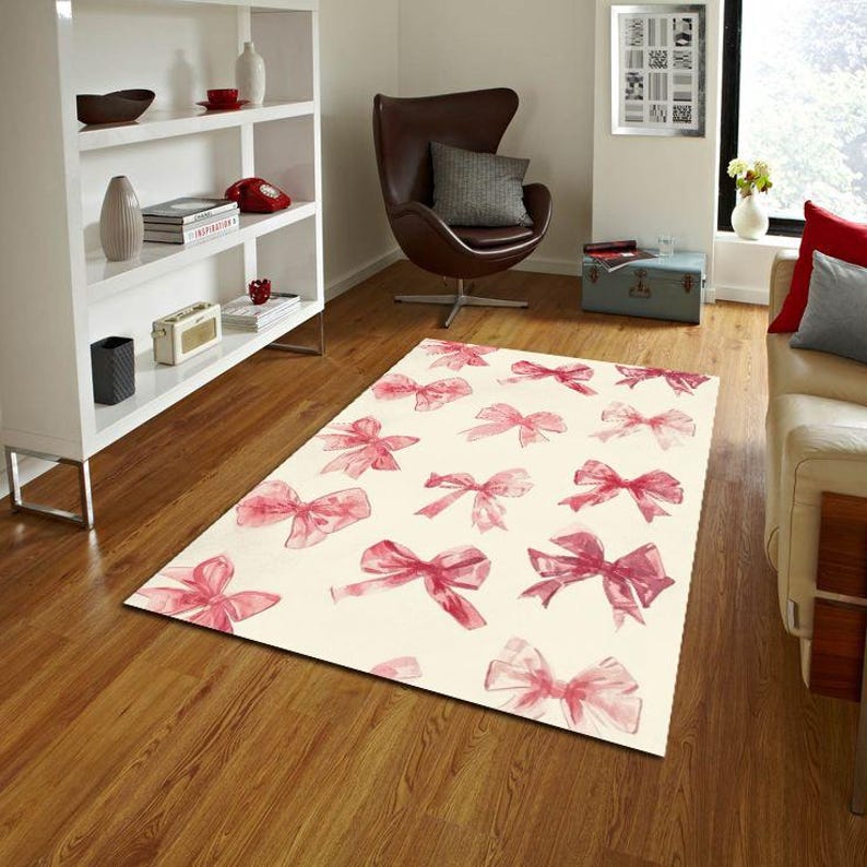 Pink Bow Rug, Cute Ribbon Pattern Carpet, Aesthetic Girly Room Decor ...