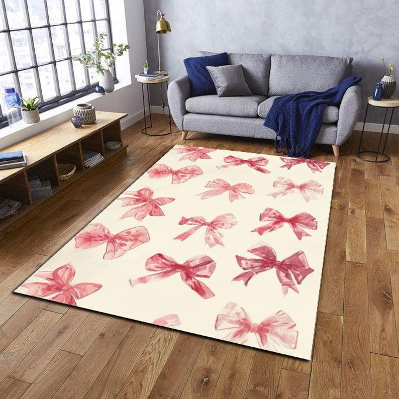 Pink Bow Rug, Cute Ribbon Pattern Carpet, Aesthetic Girly Room Decor ...