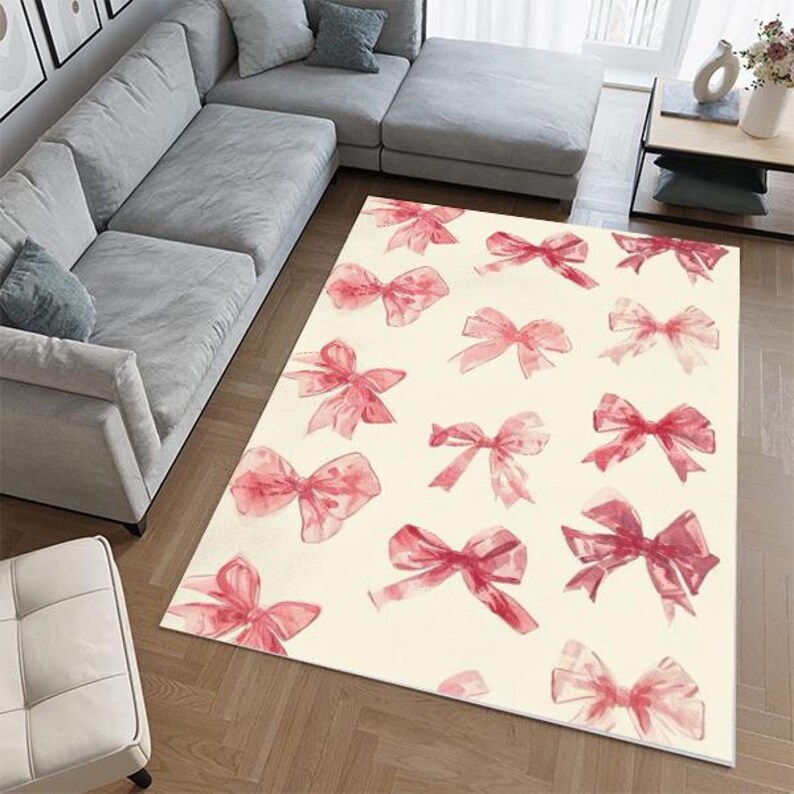 Pink Bow Rug, Cute Ribbon Pattern Carpet, Aesthetic Girly Room Decor ...