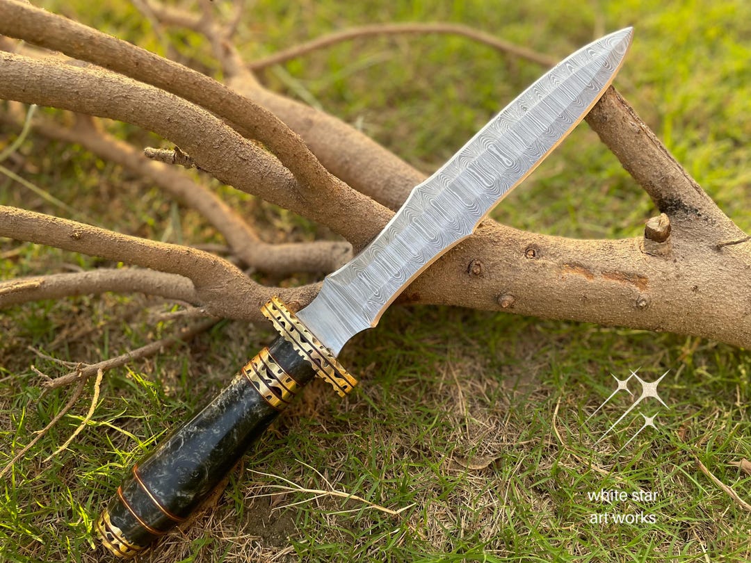 14'' Custom Gift Damascus Steel Athame Dagger Knife: Black Resin Handle ...