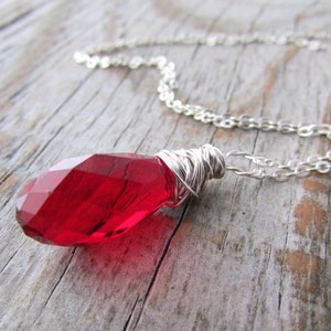 Red Crystal Necklace, Faceted Prism, Crystal Wire Wrapped Pendant - Etsy