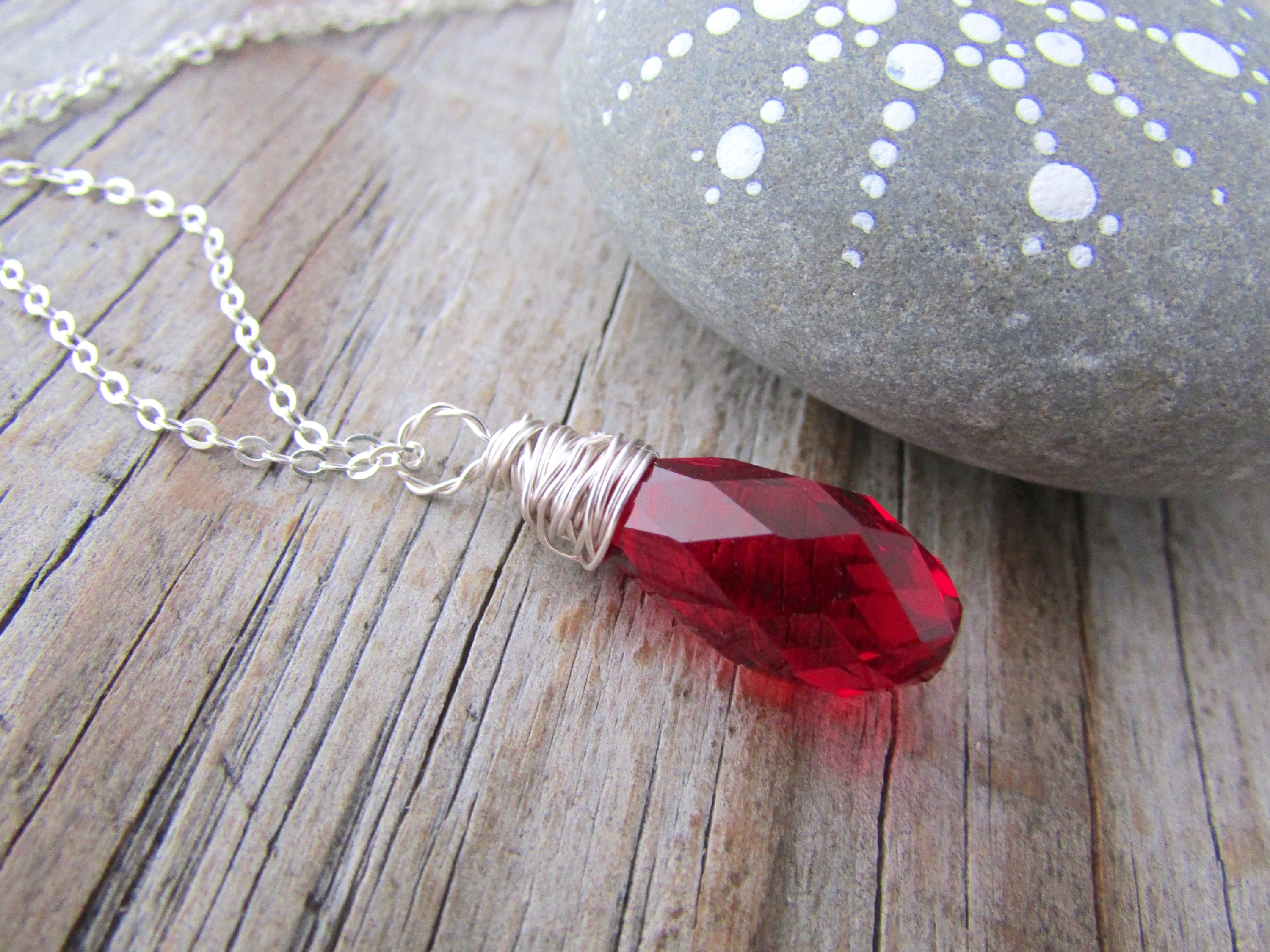Red Crystal Necklace, Faceted Prism, Crystal Wire Wrapped Pendant - Etsy