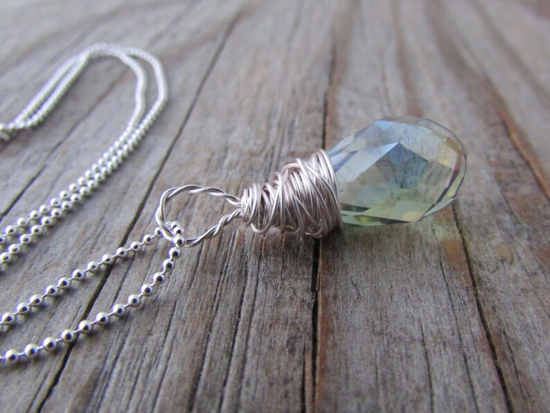 Crystal Necklace pendant faceted prism mystic crystal wire | Etsy