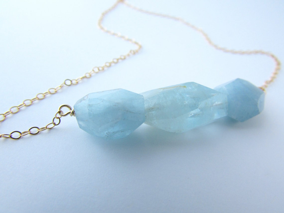 Aquamarine Necklace With Gold Chain Gemstone Nuggets Step - Etsy