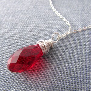 Red Crystal Necklace, Faceted Prism, Crystal Wire Wrapped Pendant - Etsy