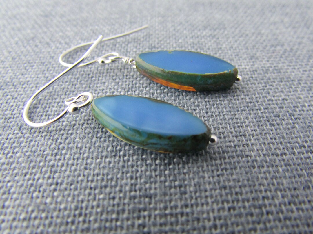 Sky Blue Earrings, Marquis Shaped Beads, Simple Dangle Earrings - Etsy