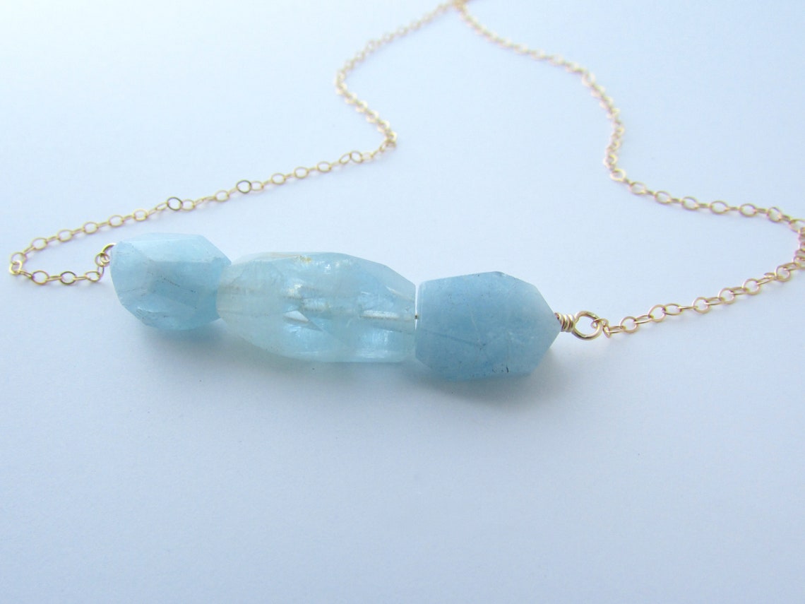 Aquamarine Necklace With Gold Chain Gemstone Nuggets Step - Etsy