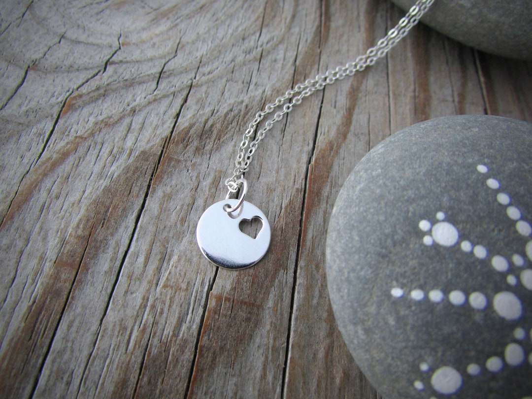 Heart Necklace, Simple Silver Pendant With Heart Cutout - Etsy