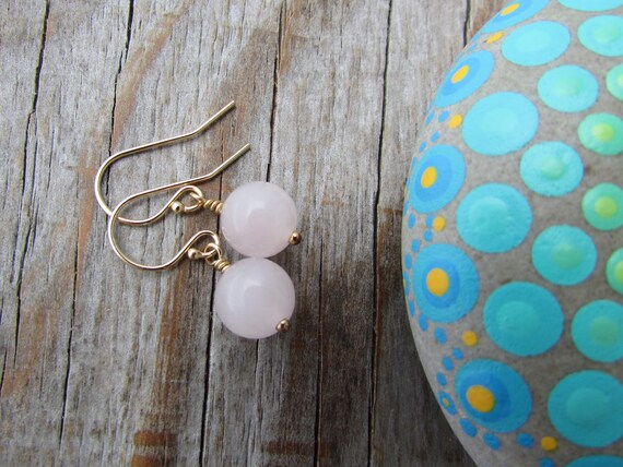 Rose Quartz Earrings Small Round Stone Dangle Earrings Etsy