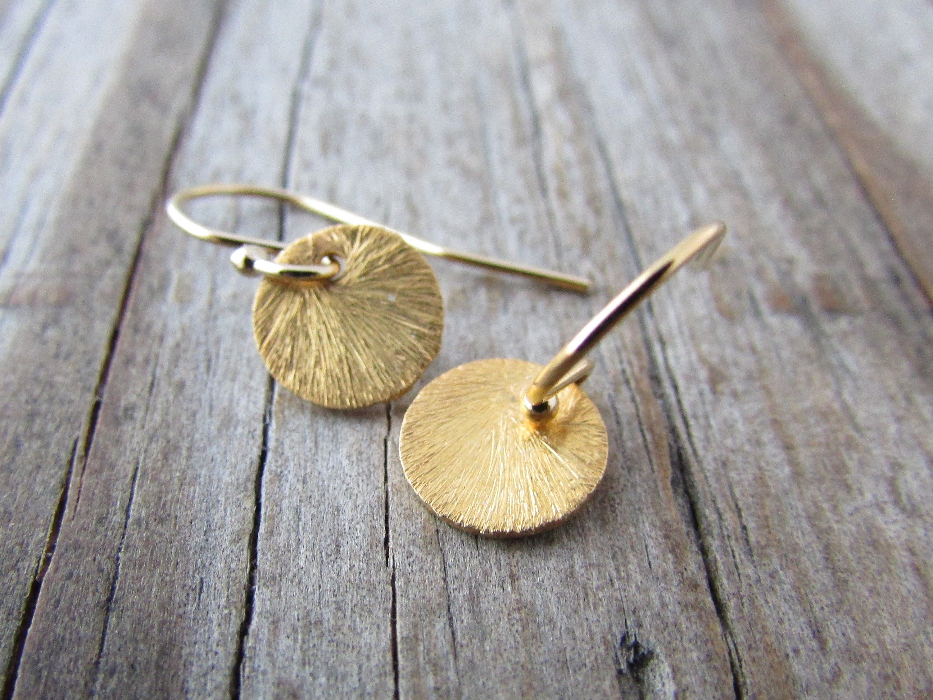 Gold Earrings small simple gold disc dangle earrings | Etsy