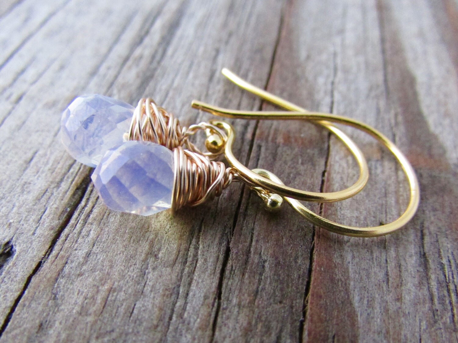 Opalite Earrings small faceted gold wire wrapped opalite | Etsy