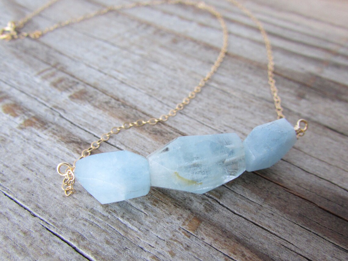 Aquamarine Necklace With Gold Chain Gemstone Nuggets Step - Etsy