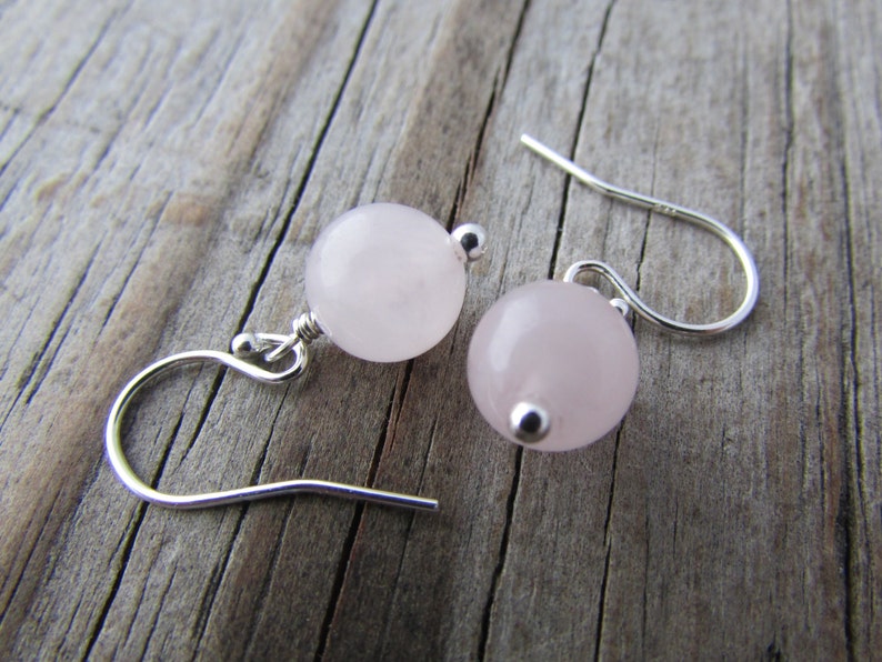 Rose Quartz Earrings small round stone dangle earrings | Etsy