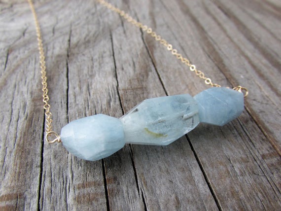 Aquamarine Necklace With Gold Chain Gemstone Nuggets Step | Etsy