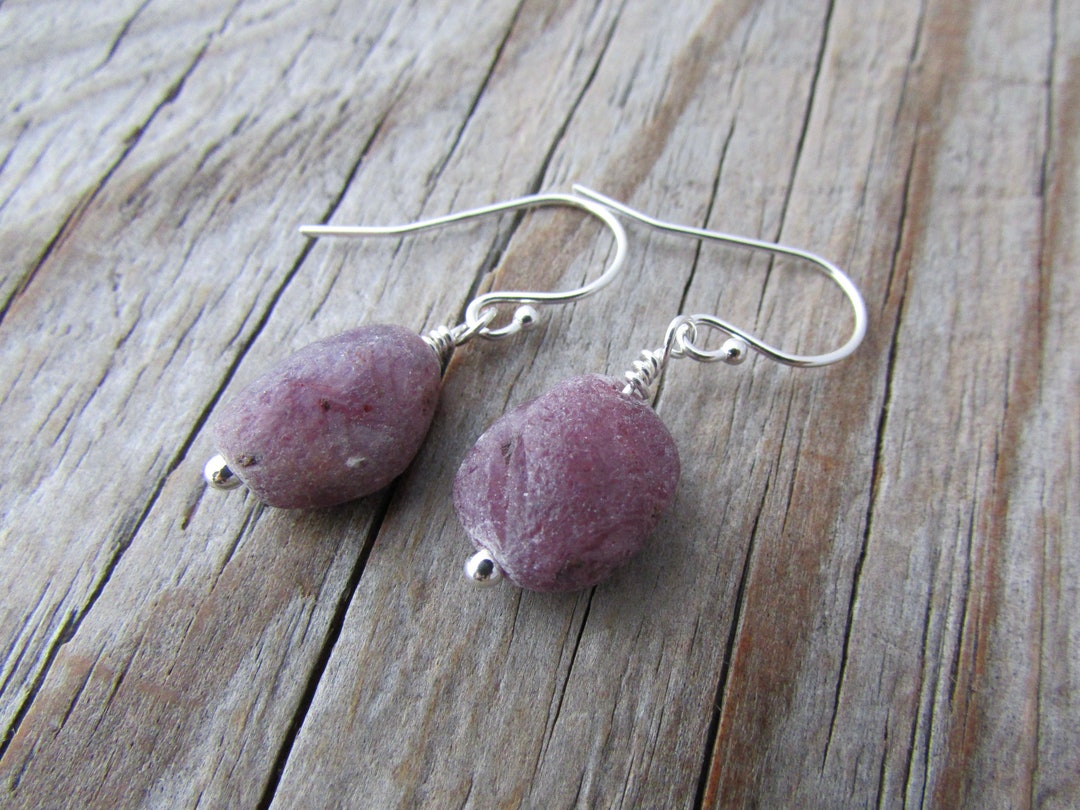 Raw Ruby Earrings Rough Tumbled Ruby Gemstone Nuggets - Etsy
