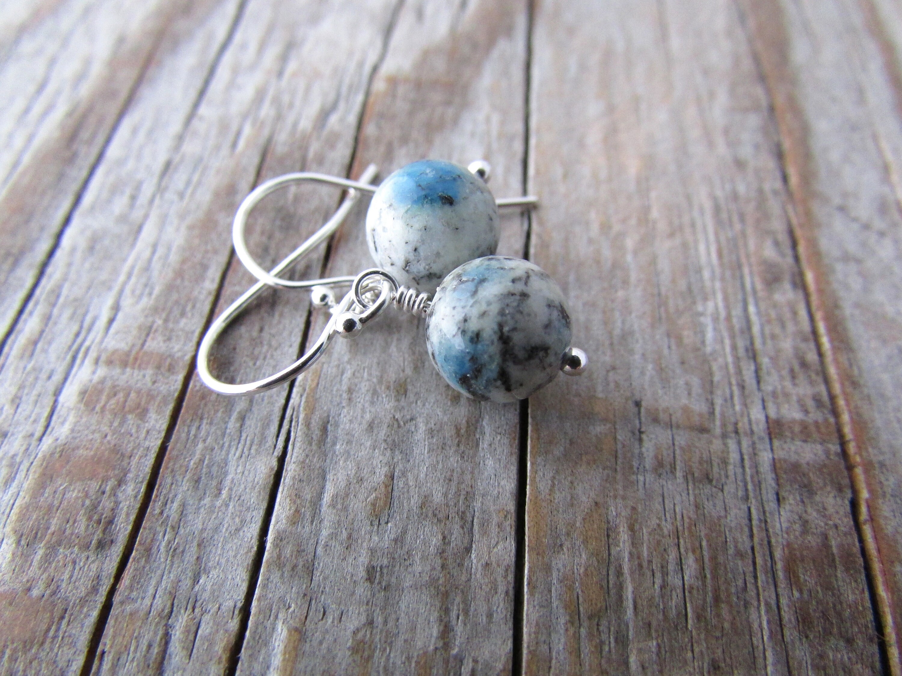 K2 Stone Earrings, Azurite in Granite, Small and Simple Gemstone ...