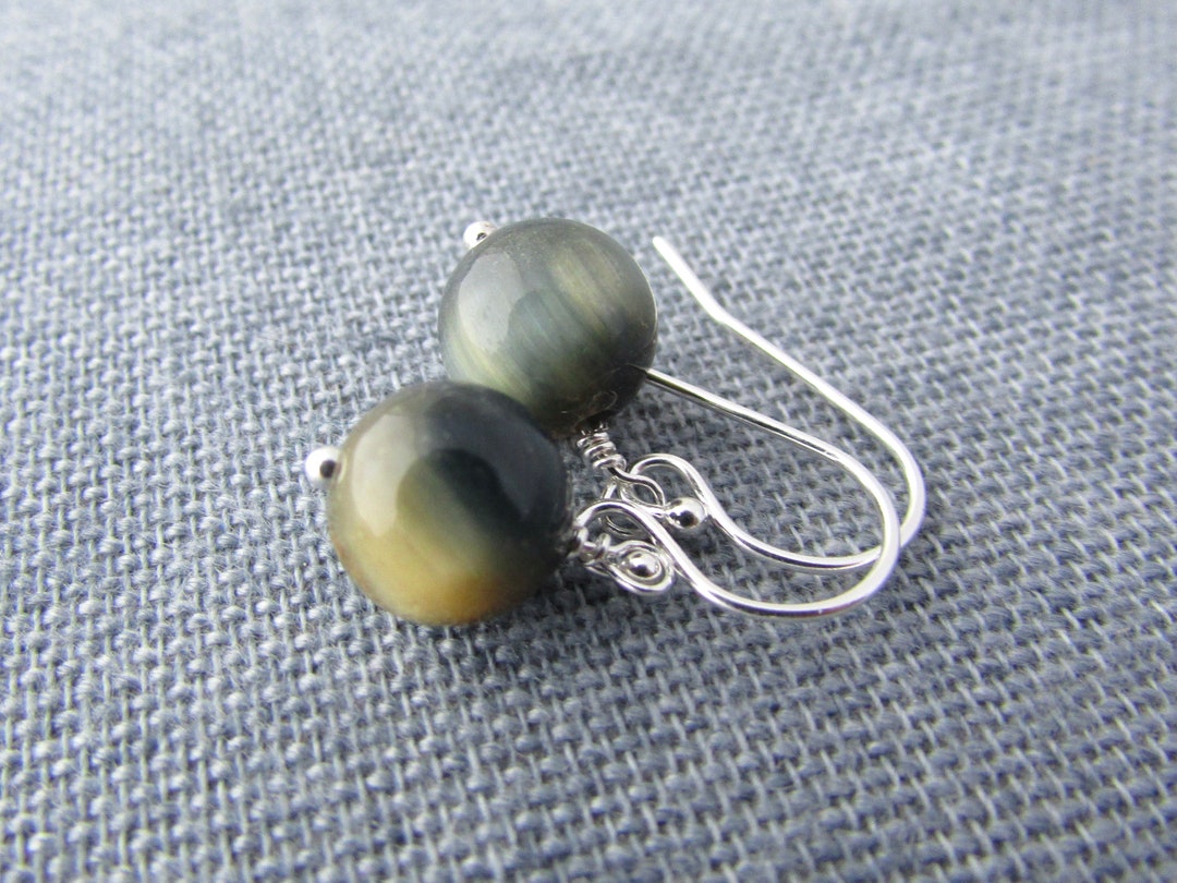 Tiger Eye Earrings, Blue and Gold Tiger Eye, Tiger Iron Earrings - Etsy