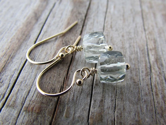 Prasiolite Earrings green amethyst earrings small gold | Etsy