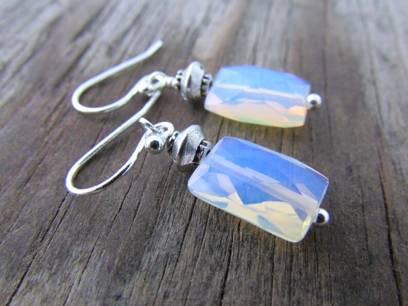 Opalite Earrings simple faceted opalite rectangle dangle | Etsy