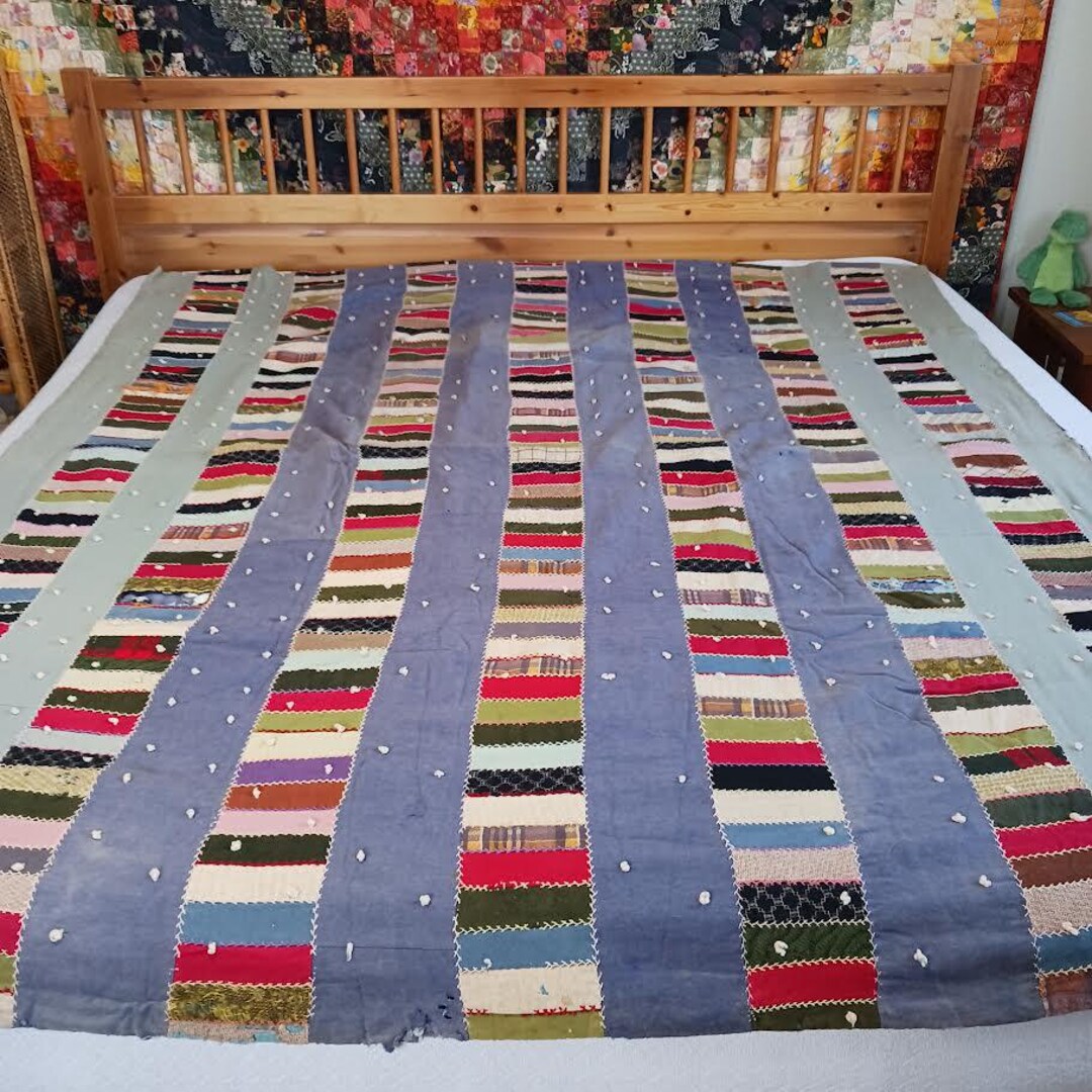 Antique Wool Hand Sewn Patchwork Quilt With Cotton Backing and Batting ...