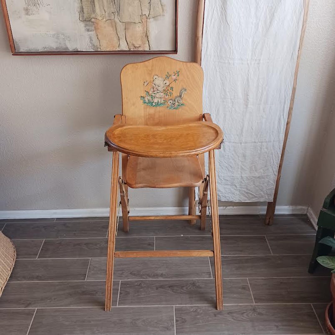 Mid Century Wooden Folding High Chair - Etsy