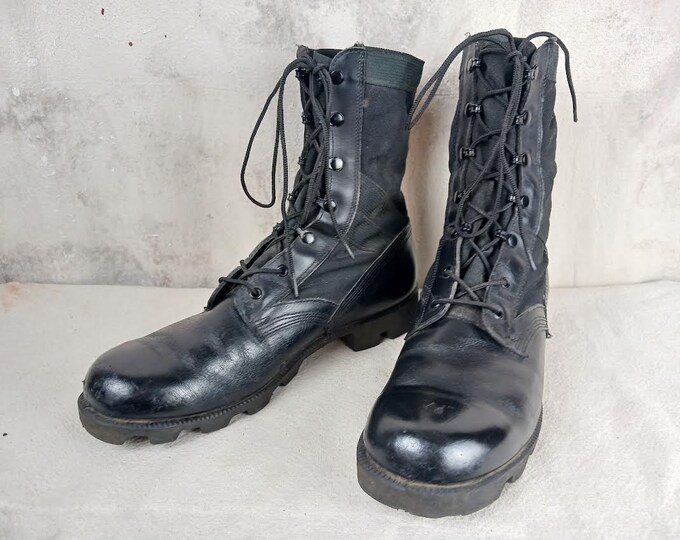 Vintage US Army Combat Punk Streetwear Leather Canvas Boots Men's Size ...