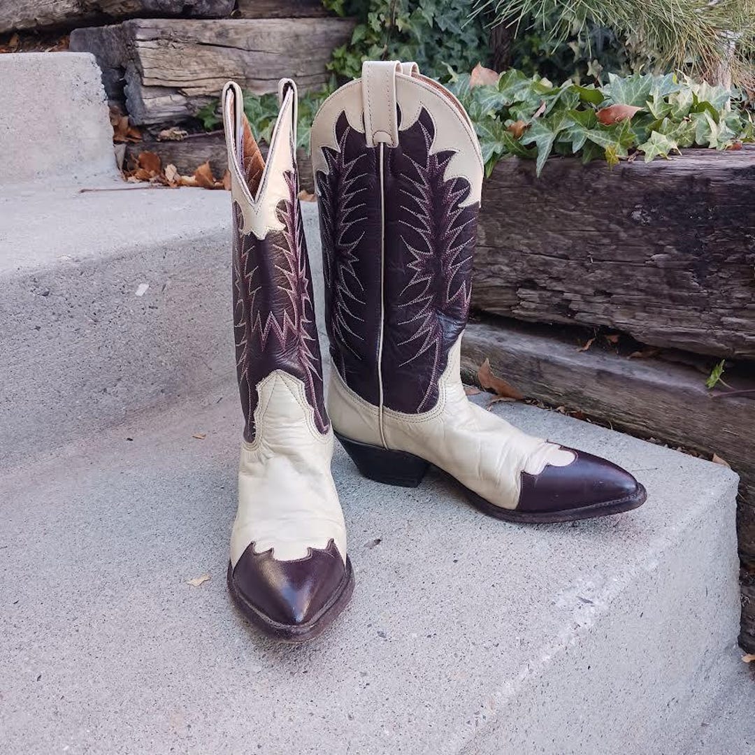 Vintage Nocona Full Leather Two Tone Cowboy Boots Women's Size 7 - Etsy