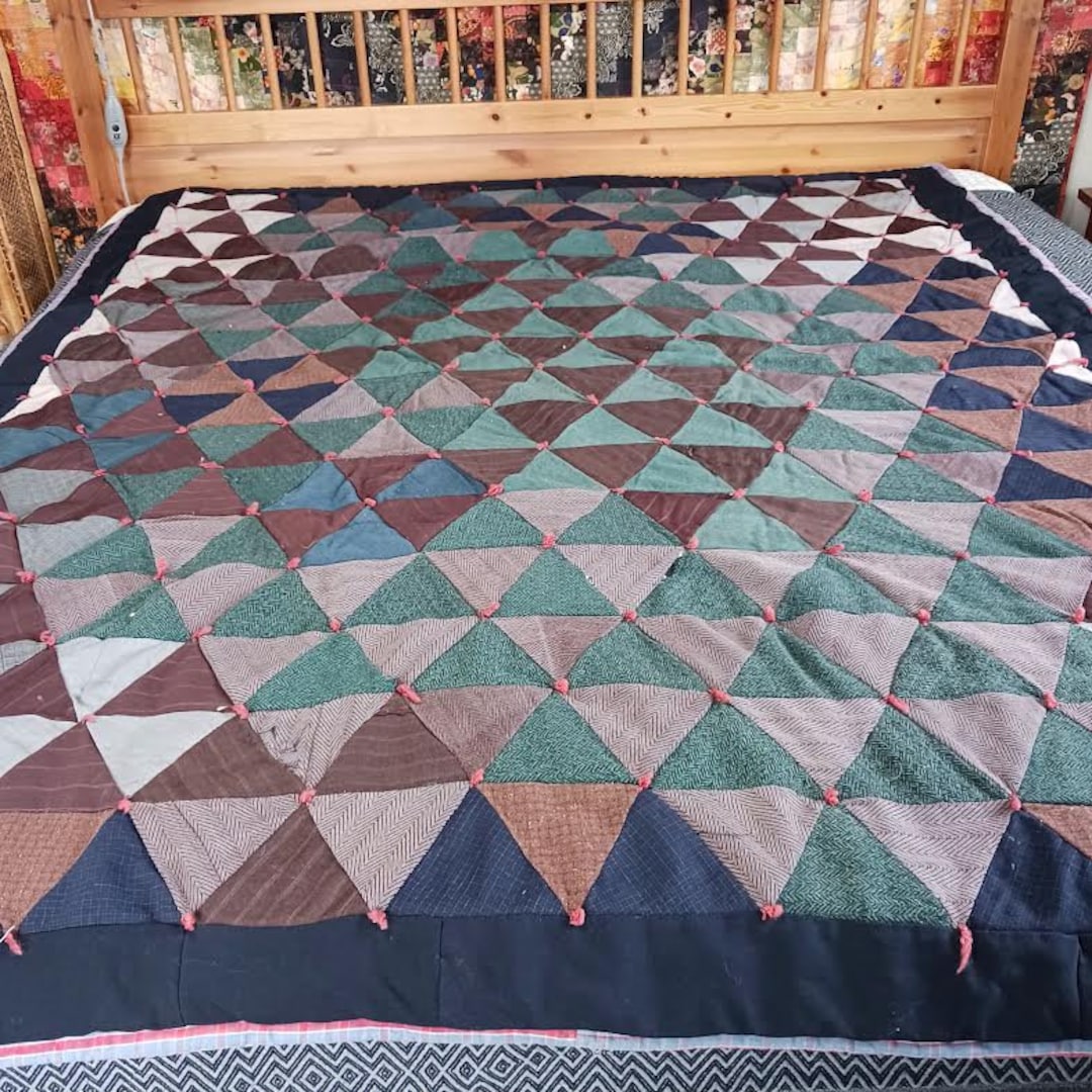 Antique Wool Patchwork Quilt With Flannel Backing and Cotton Batting - Etsy